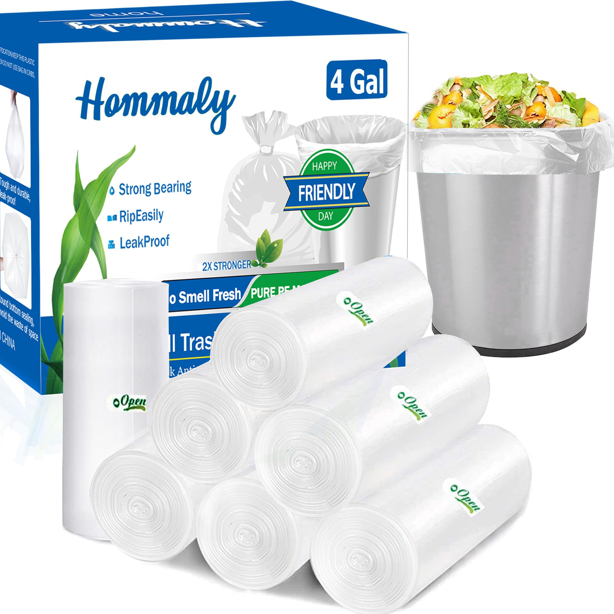4 Gallon 350pcs small Trash Bags Strong Clear Garbage Bags, Bathroom Trash Can Bin Liners, Small Plastic Bags for home office, waste basket liner, fit 12-15 Liter, 3.5,4,4.5 Gal(Clear 350)