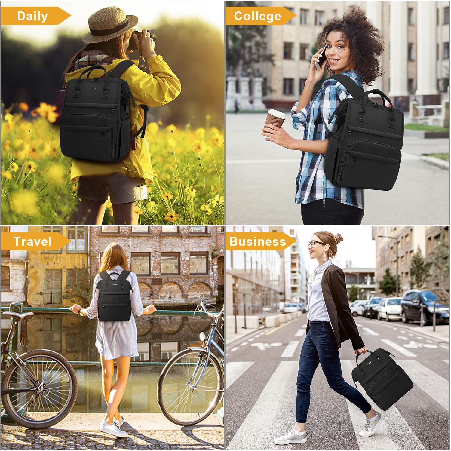 LOVEVOOK Laptop Backpack for Women, 14 Inch Nurse Teacher Backpack Work College Backpack Travel Bags Computer Laptop Bag Casual Daypack Purse, Black