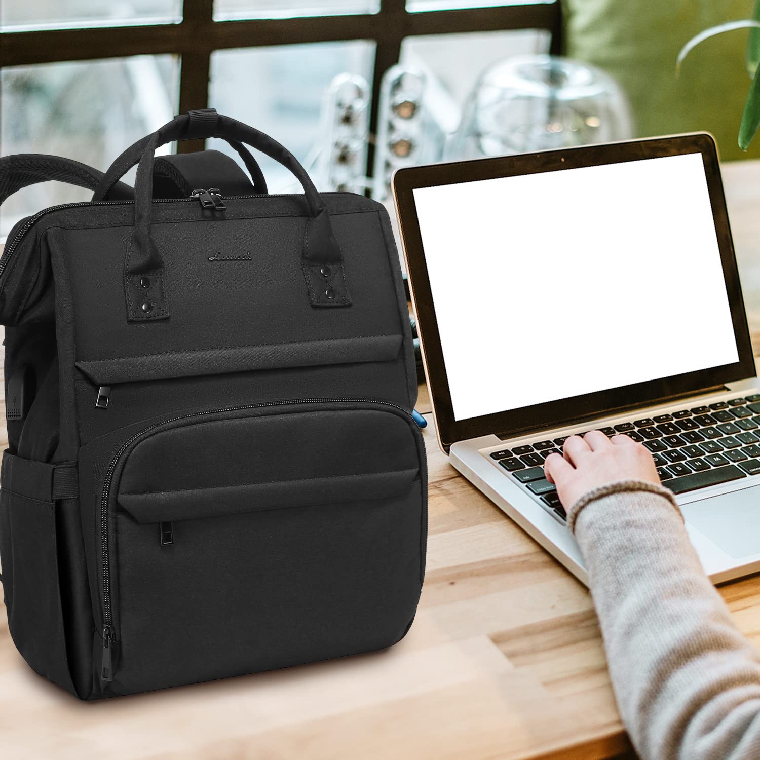 LOVEVOOK Laptop Backpack for Women, 14 Inch Nurse Teacher Backpack Work College Backpack Travel Bags Computer Laptop Bag Casual Daypack Purse, Black