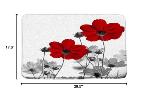 FEIERMAN Red Gray Floral Bath Mat/Rug Simple Elegance Retro Daisy Abstract Flower Microfiber Memory Foam Bathroom Decor Mat Not Easy to Slide Backing 17.8X 29.5 Inch/45x 75cm