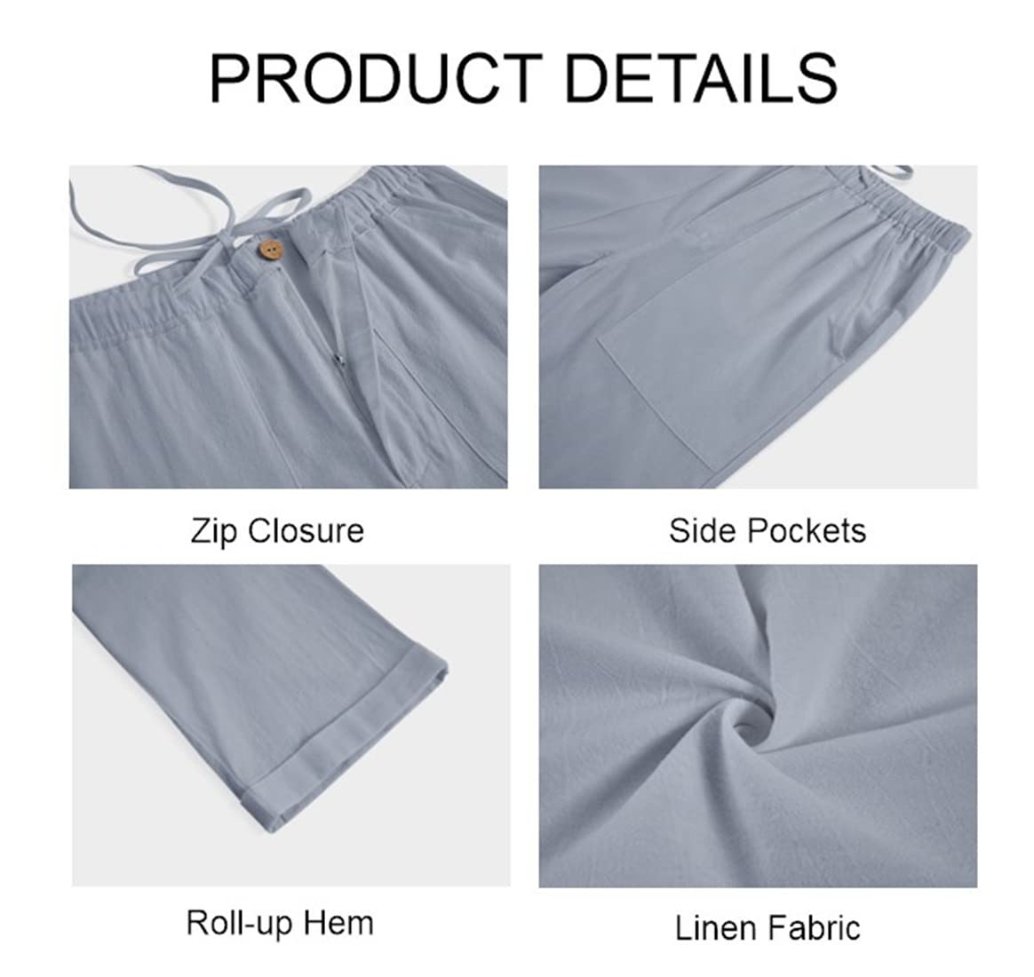 Gafeng Mens Linen Pants Yoga Beach Loose Fit Casual Summer Elastic Waist Drawstring Baggy Trousers with Pockets Gray