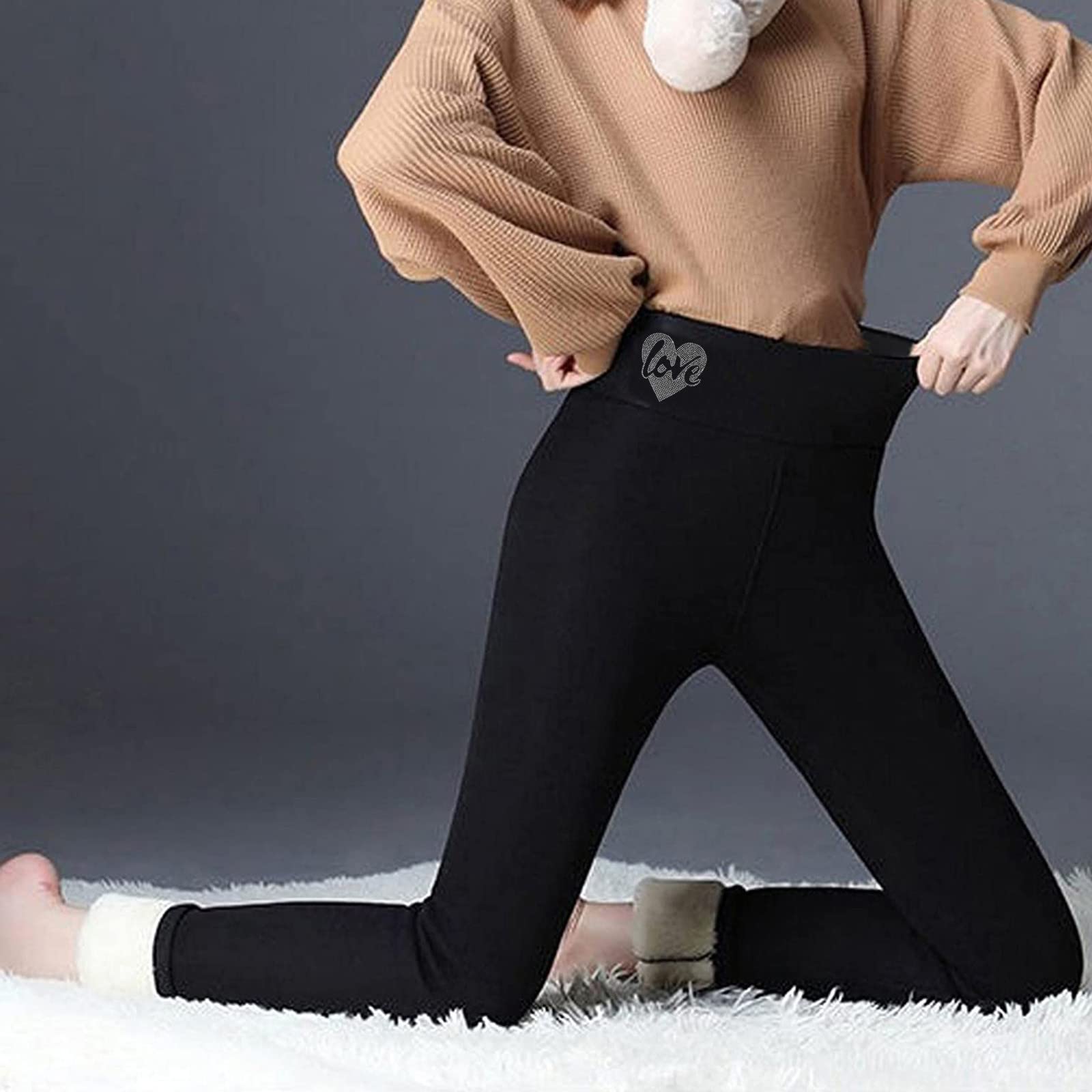 Women's Thermal Running Tights High-Waisted Warm Fleece Lined Plush Workout Leggings Seamless Stretchy Skinny Pants