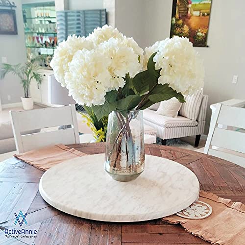 ActiveAnnie Large 30" Off White Faux Marble Swivel Lazy Susan Rotating Turntable Dining Tabletop – Great for The Kitchen Island, Family Style Dining, Games, Parties, and Wedding – Made in France