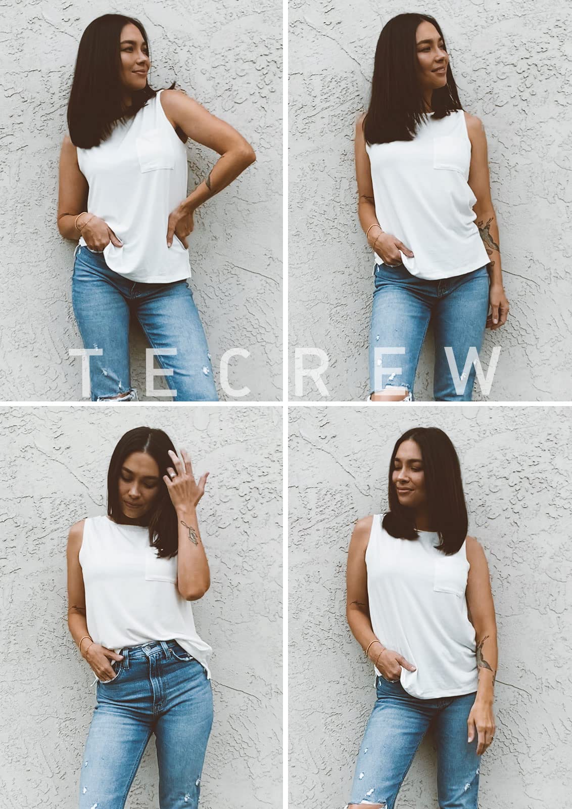 TECREW Women's Summer Sleeveless Crew Neck Tank Tops Casual Basic T Shirts Blouse White