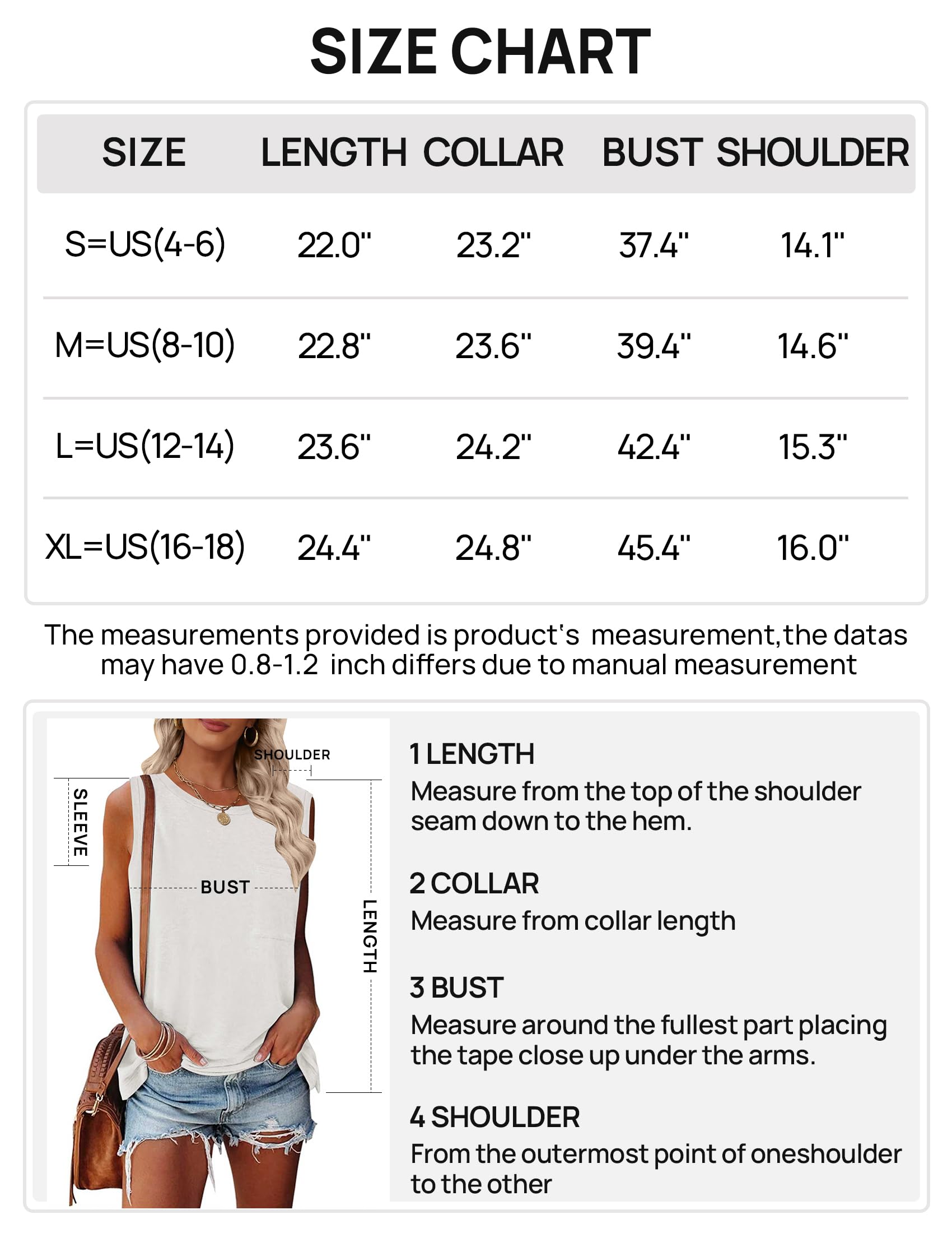TECREW Women's Summer Sleeveless Crew Neck Tank Tops Casual Basic T Shirts Blouse White