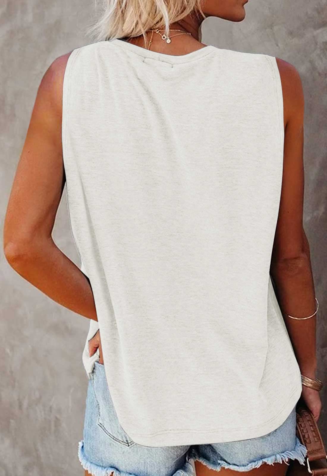 TECREW Women's Summer Sleeveless Crew Neck Tank Tops Casual Basic T Shirts Blouse White