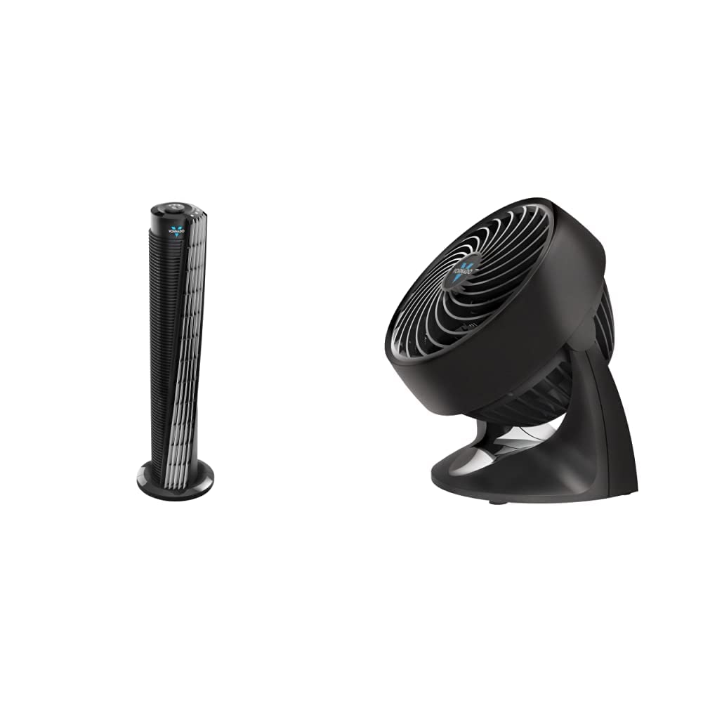 Vornado 133 Small Room Air Circulator Fan + 184 Whole Room Air Circulator Tower Fan - Powerful Fans for Small to Large Rooms