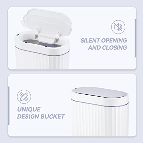 ELPHECO Bathroom Motion Sensor Trash can 8 Litre Automatic Garbage Can, 2 Gallon Slim Plastic Smart Trash Can with Lid, Waterproof Intelligent Trash Bin for Bedroom, Bathroom, Kitchen, Office