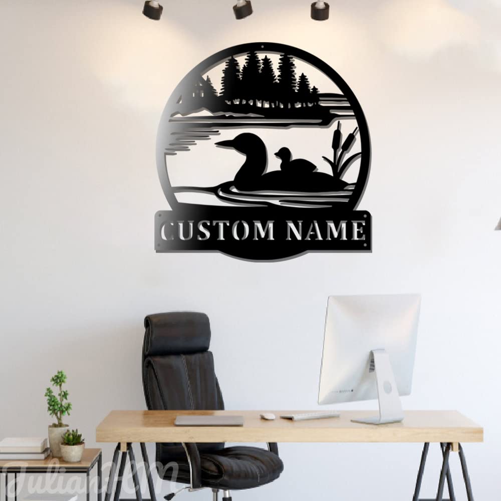 Custom Loon Duck Monogram Metal Wall Art With Led Lights, customized Loon Duck Name Sign Decoration, Loon Gift Home Decor (24x24 Inches, Without Lights)