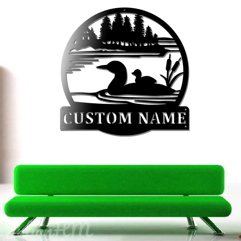 Custom Loon Duck Monogram Metal Wall Art With Led Lights, customized Loon Duck Name Sign Decoration, Loon Gift Home Decor (24x24 Inches, Without Lights)