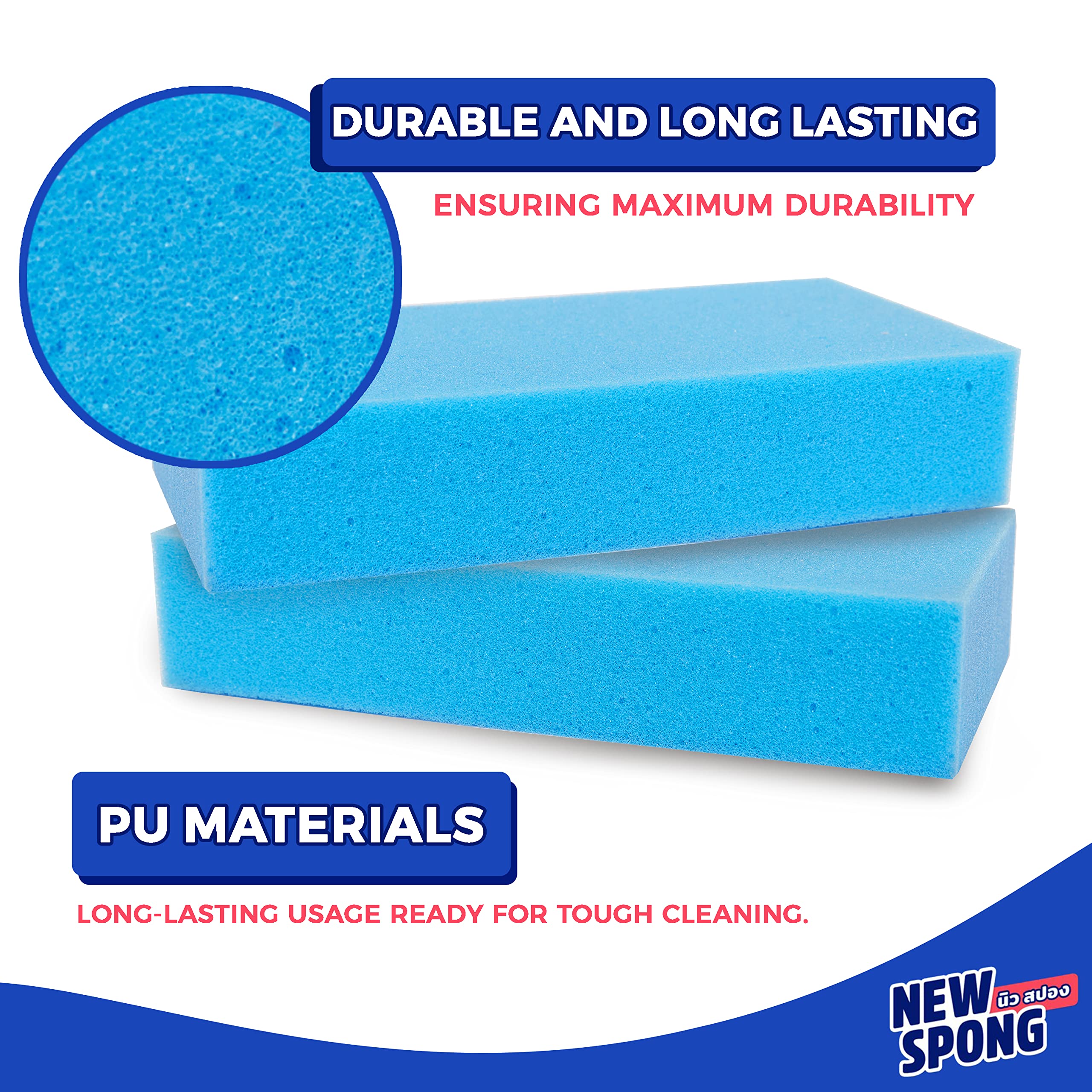 New spong New Spong - Multi-Purposes Sponge, All-Purpose Scrubbing Sponges - for a Wide Range of Textures Such as Glass, Ceramic, or car Wheels, Blue