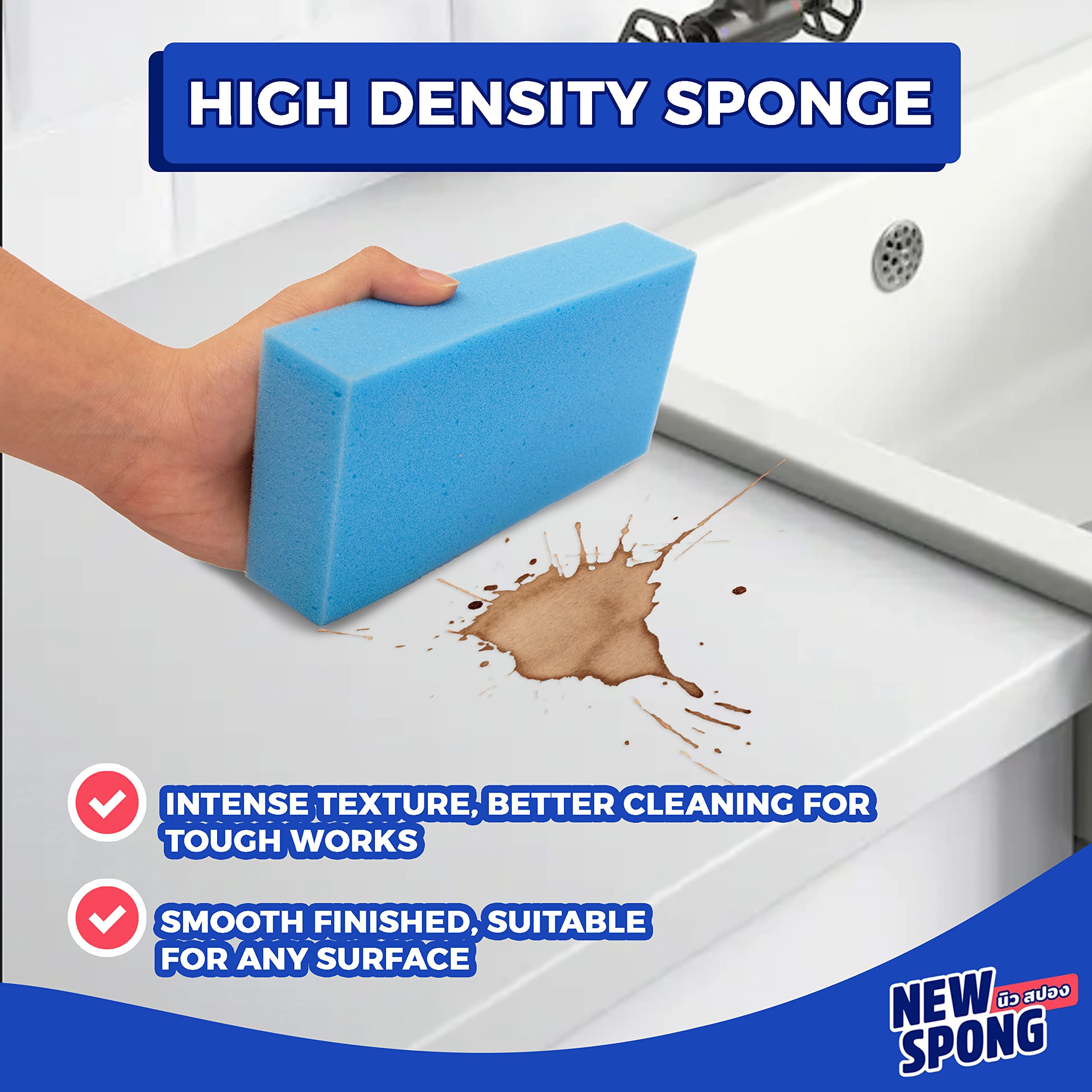 New spong New Spong - Multi-Purposes Sponge, All-Purpose Scrubbing Sponges - for a Wide Range of Textures Such as Glass, Ceramic, or car Wheels, Blue