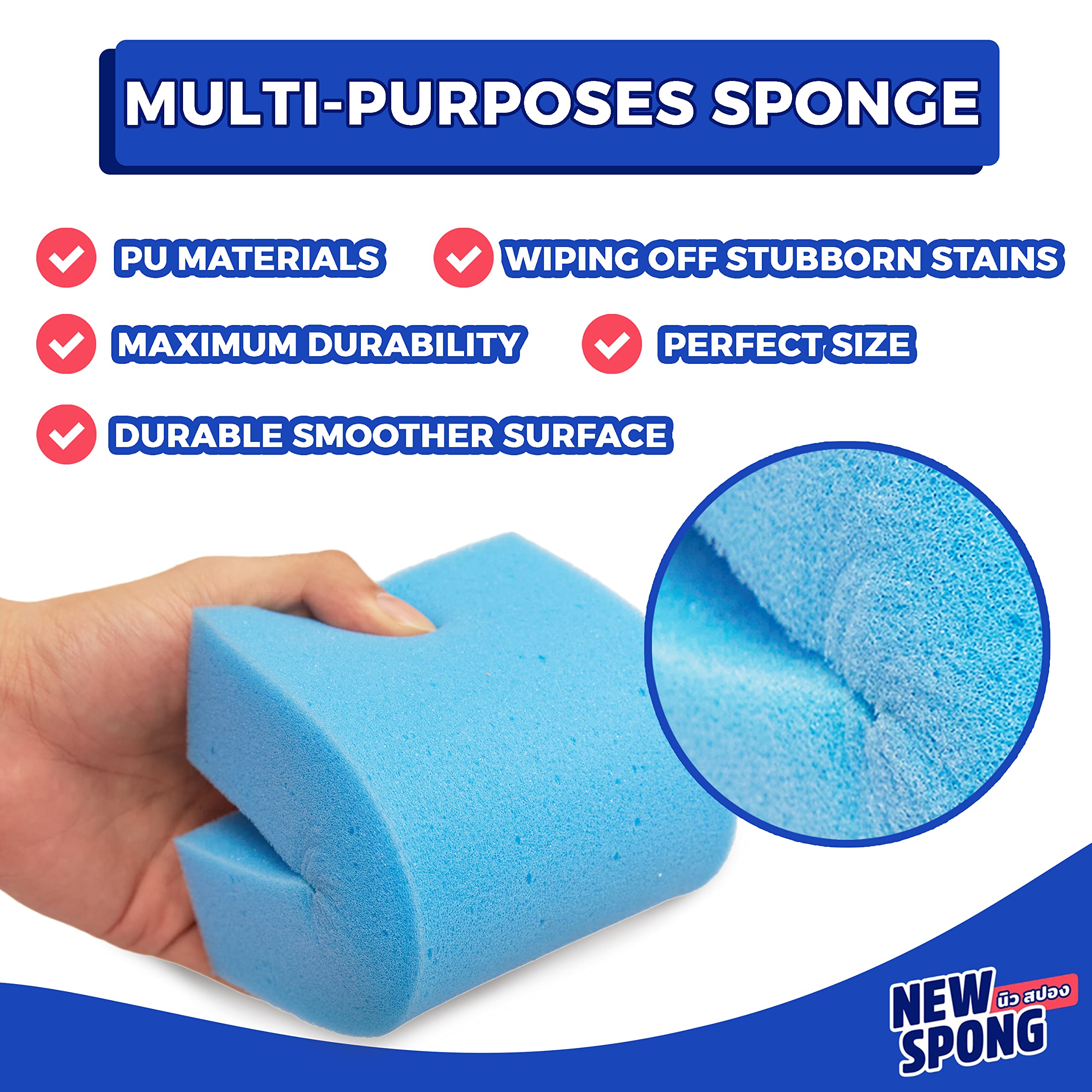 New spong New Spong - Multi-Purposes Sponge, All-Purpose Scrubbing Sponges - for a Wide Range of Textures Such as Glass, Ceramic, or car Wheels, Blue