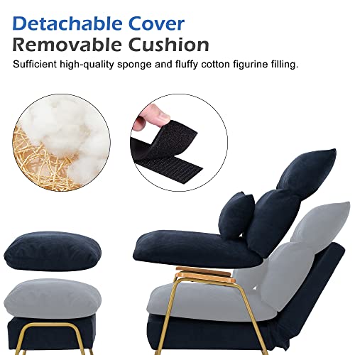 MCombo Accent Recliner Chair with Ottoman, Modern Fabric Armchair, Upholstered Sofa Bed for Living Room Bedroom, Small Space 4055 (Golden Frame, Dark Blue)