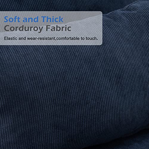 MCombo Accent Recliner Chair with Ottoman, Modern Fabric Armchair, Upholstered Sofa Bed for Living Room Bedroom, Small Space 4055 (Golden Frame, Dark Blue)