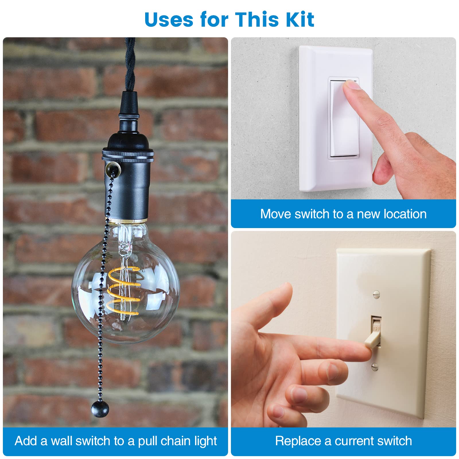 Wireless Light Switch and Receiver Kit, Ortis 300ft RF Range Wireless Wall Switches for Lights, Fans, Battery Included, No Wiring Needed