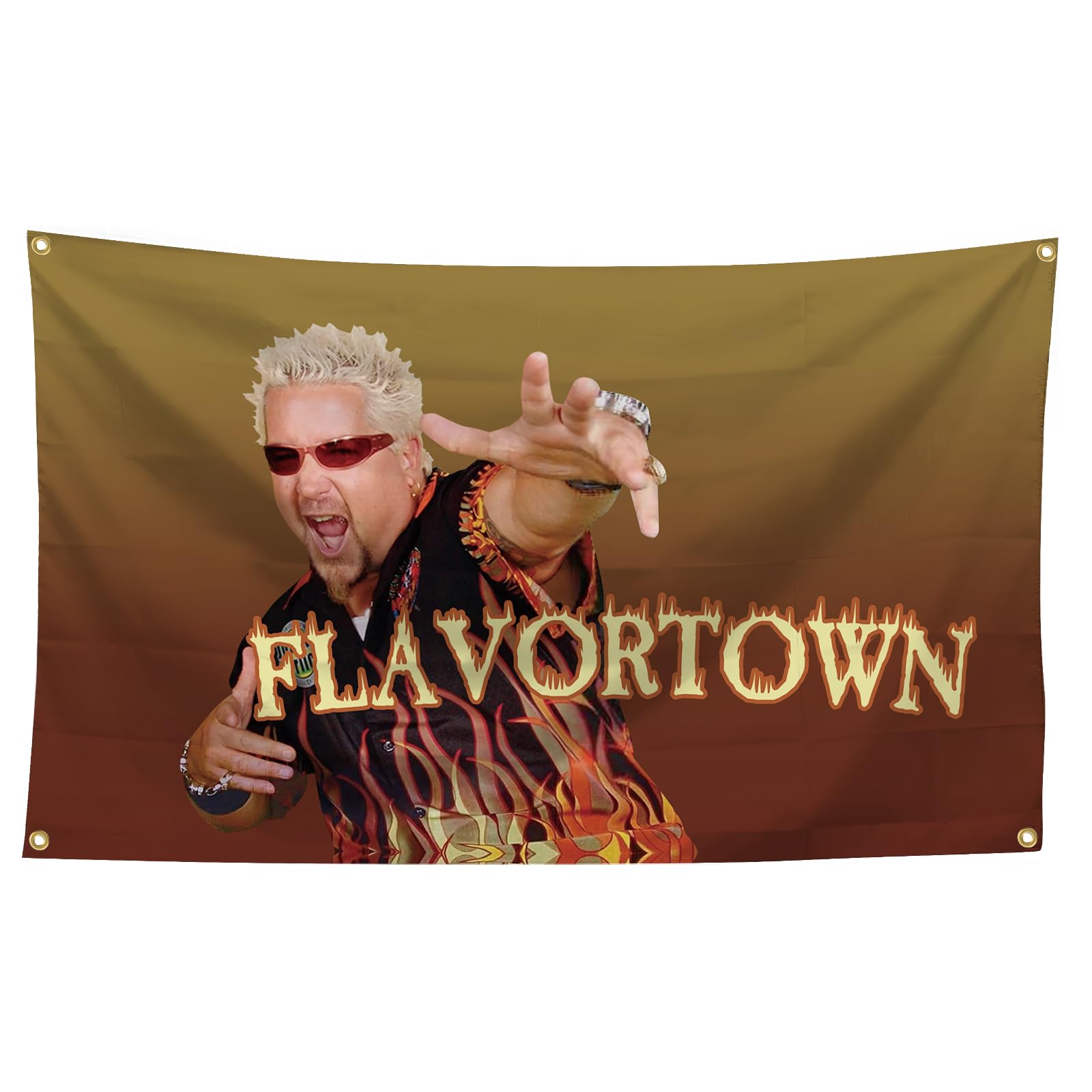 Guy Fieri Flavortown Flag ,3x5 Feet Flag Funny Poster Durable Man Cave Wall Flag with Brass Grommets This beautiful entertaining banner flag for College Dorm Room Decor,Outdoor, events, festivals..