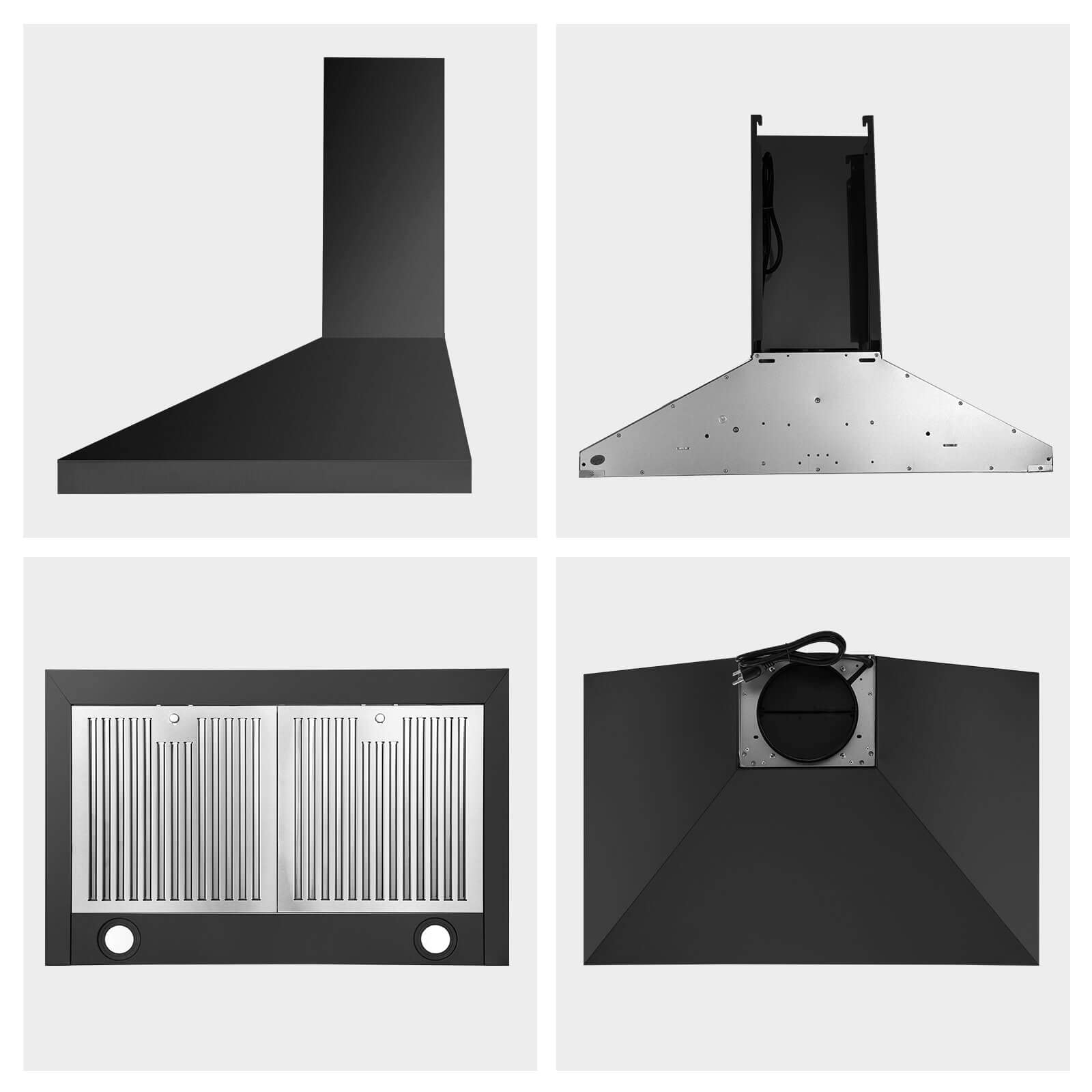 SNDOAS Black Range Hood 30 Inch,Stainless Steel Wall Mounted Kitchen Hood with Touch Controls, Ducted/Ductless Convertible,Chimney-Style Stove Hood Vent for Kitchen,Baffle Filters,Black Painted Finish