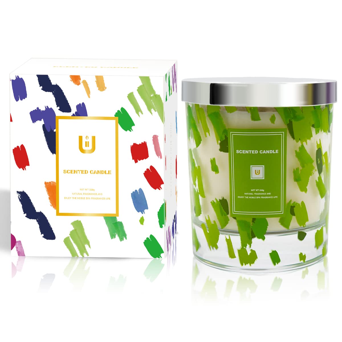 Haoson Vanilla & Jasmine Scented Candle Gift Set in Glass Jar Natural Soy Wax Aromatherapy Stress Relief Candle for Women Home Mother's Day Christmas