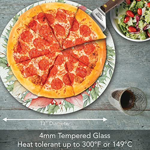 CounterArt Glad Tidings 4mm Heat Tolerant Tempered Glass Lazy Susan Turntable 13" Diameter Cake Plate Condiment Caddy Pizza Server