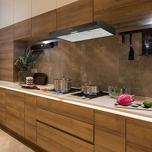 SNDOAS Range Hood 30 inch Under Cabinet with Charcoal Filter,Ductless Range Hood w/ 3 Speed Exhaust Fan,Stainless Steel Black Range Hood w/LED Light,Push Button,Under Cabinet Kitchen Hood