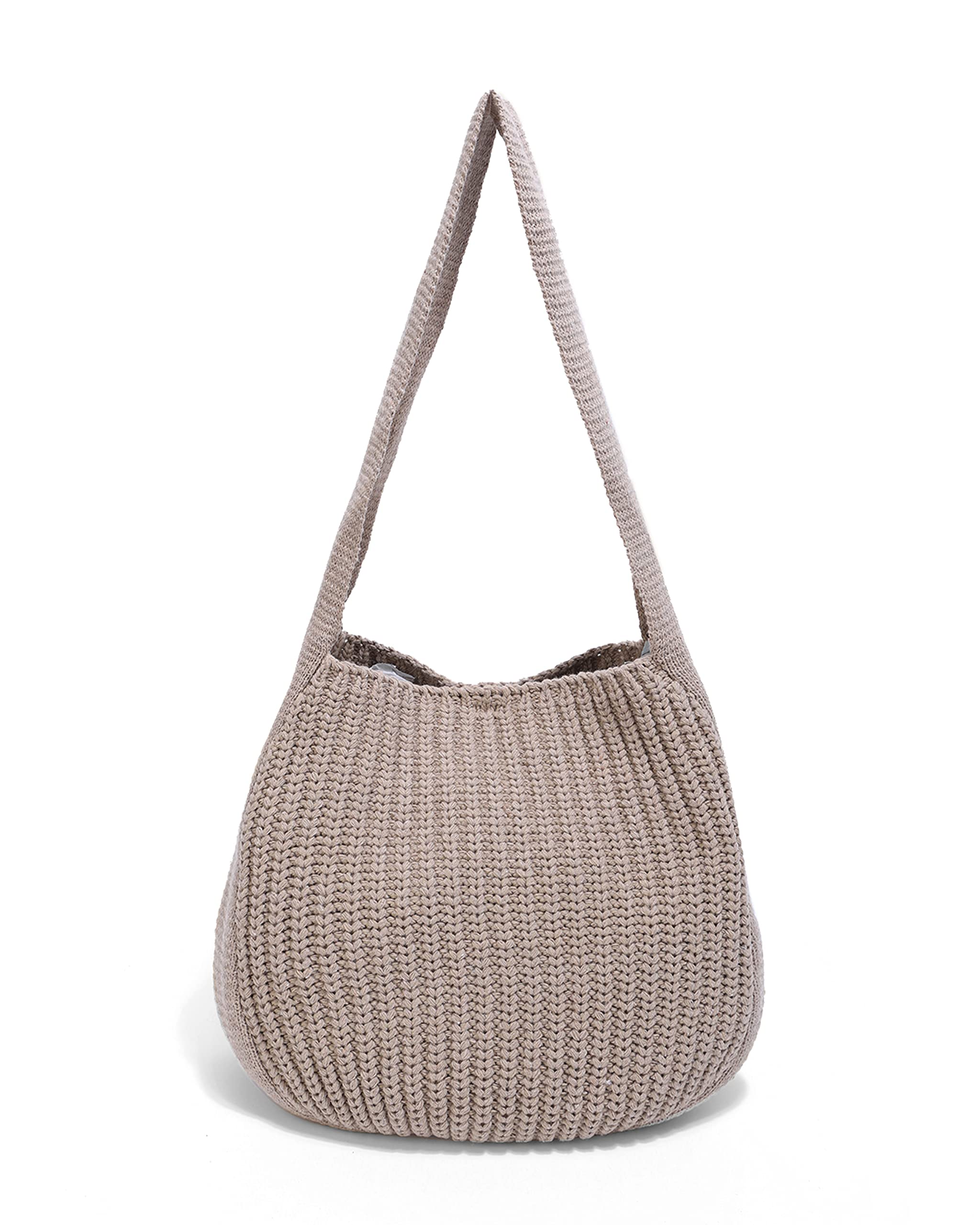 ENBEI Women's Handcrafted Crochet Tote Bag Knit Shoulder bag,All-Season Handwoven Beach Bag, Cute Eco-Friendly Handmade Tote for Shopping, Travel, Daily Use, Gift Box Packaging(khaki)