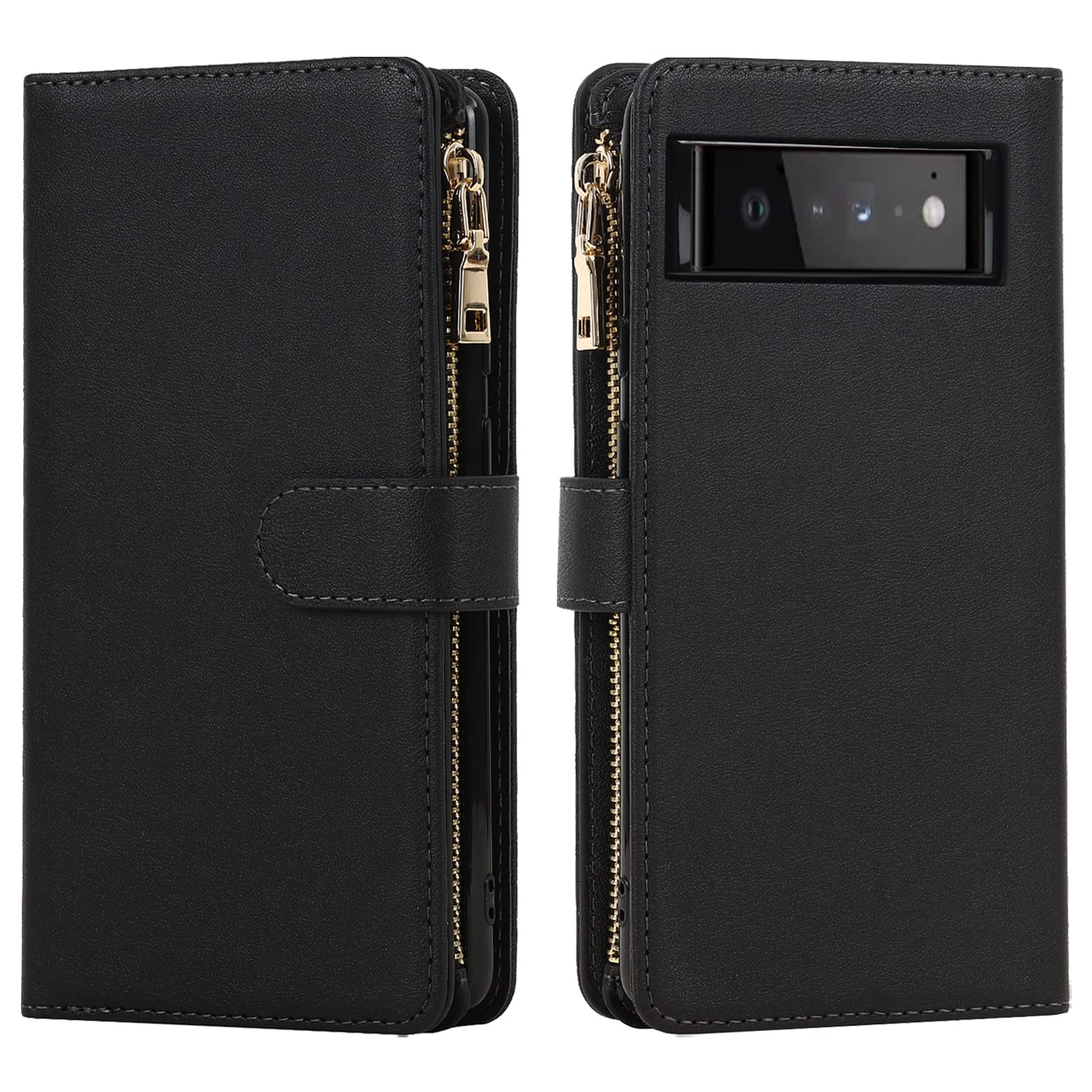 Jaorty for Google Pixel 6 Phone Case Wallet for Women Men with Crossbody Strap Lanyard,Pixel 6 Wallet Case with Card Holer,Zipper Pocket PU Leather Phone Case for Pixel 6, 6.4 Inch, Black