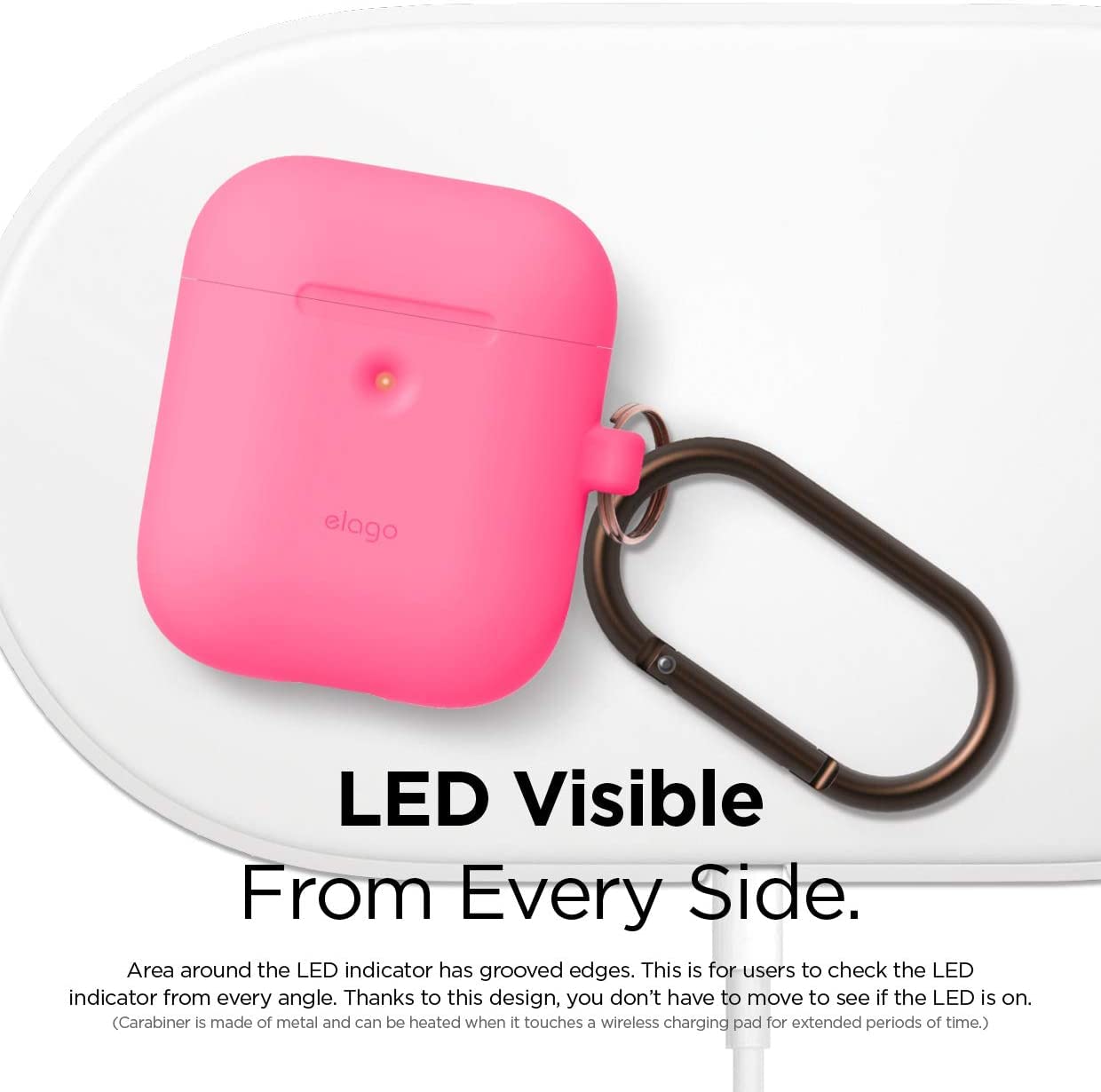 elago AirPods Hang Case - [Extra Protection] [Added Carabiner] - for AirPods Case (Neon Hot Pink)