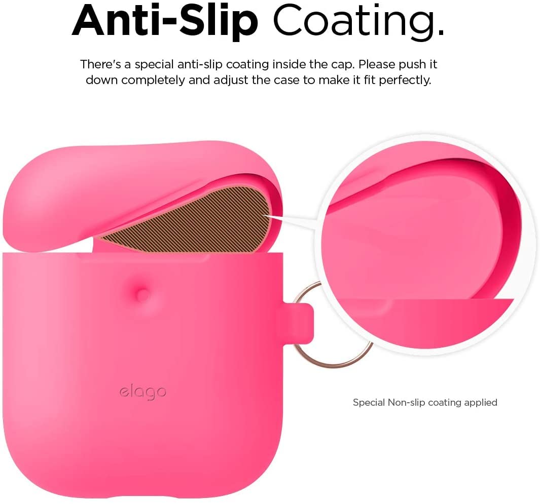 elago AirPods Hang Case - [Extra Protection] [Added Carabiner] - for AirPods Case (Neon Hot Pink)