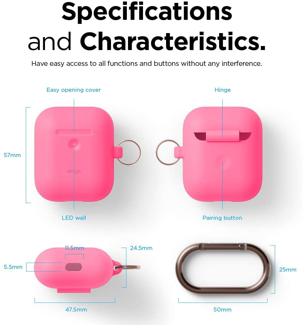 elago AirPods Hang Case - [Extra Protection] [Added Carabiner] - for AirPods Case (Neon Hot Pink)