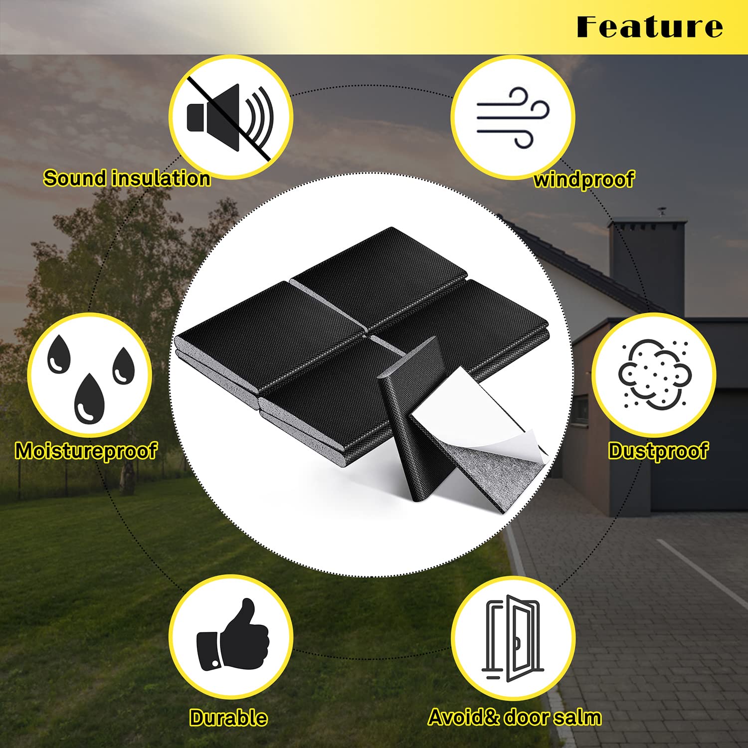 Door Corner Seals Exterior Door jamb Frame Seal Wedge Draft Stopper with Adhesive 10 Pack for Weather Stripping and Draft Protection Foam Corner Seal, Isolation of Noise(Black)