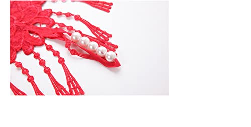 Sekexi Womens Sexy Pearl Tassel G-String Lace Thongs Panties Underwear Low Rise T-Back Underpants (one size, red)