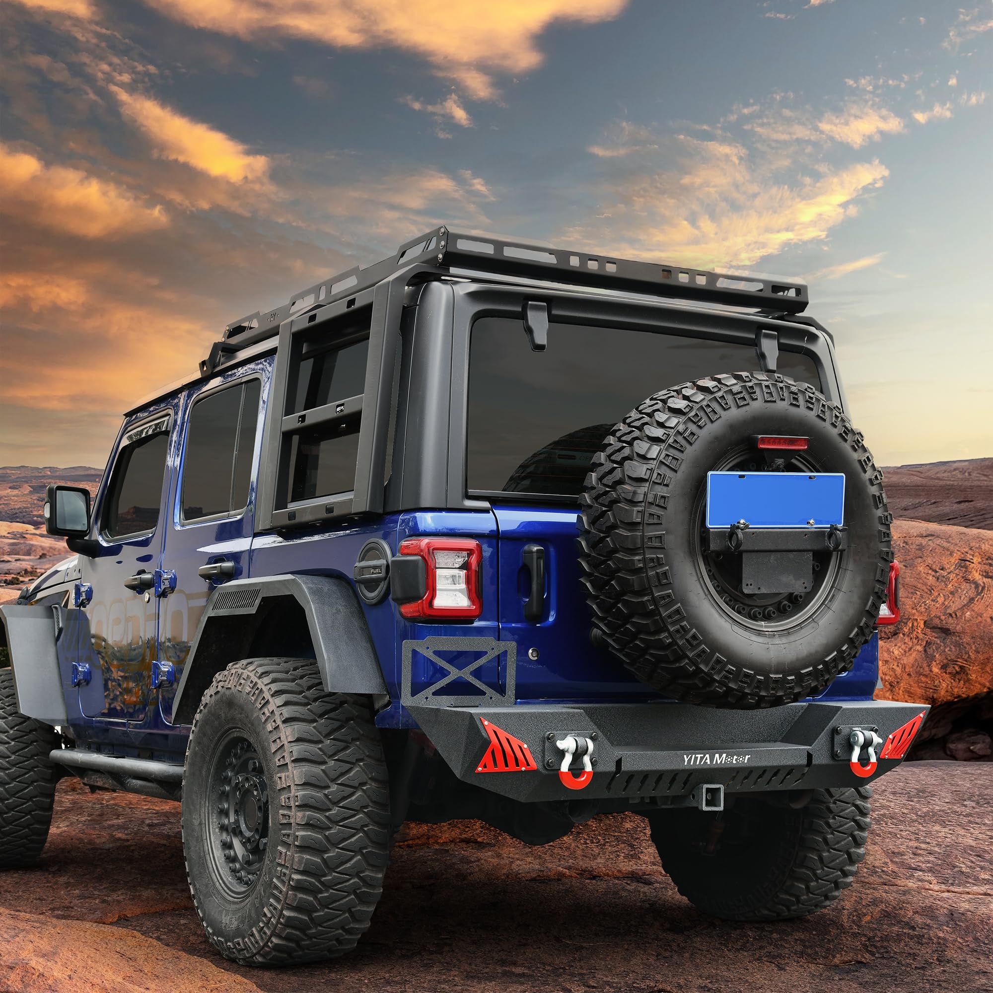 YITAMOTOR Rear Bumper Compatible with 2018-2025 Jeep Wrangler JL & JL Unlimited (2/4 Doors), w/ 2" Hitch Receiver & 2 x D-Rings & License Plate Bracket