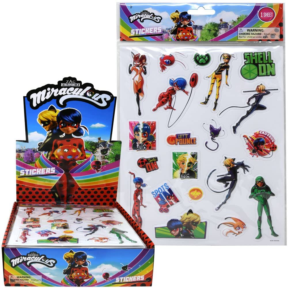 Miraculous Ladybug 1 Reusable Puffy Sticker Sheet, Personalize and Decorate with Ladybug and Cat Noir, Cute Stickers for Girls and Boys