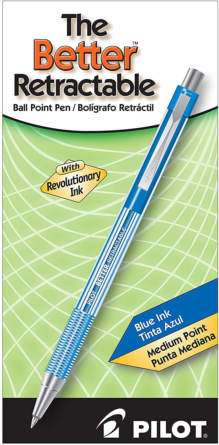 PILOT The Better Ball Point Pen Refillable & Retractable Ballpoint Pens, Medium Point, Blue Ink, 6 PACK
