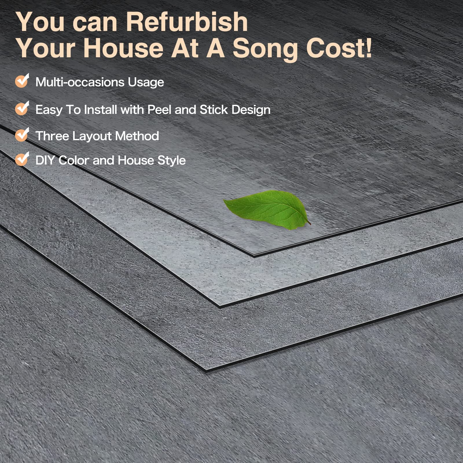 SURNUO 10PC 12 * 12 inch 1.5mm Thick Peel and Stick Vinyl Floor Tile, Self-Adhesive Tile Flooring for Bathroom, Livingroom, Kitchen and Renter's House Black Color