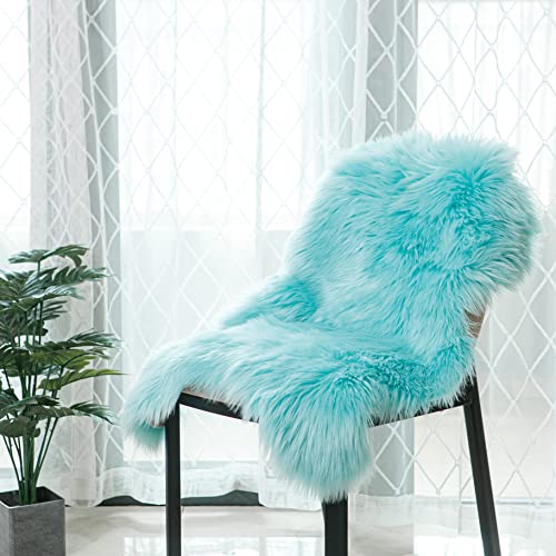 LBYCCO Luxury Soft Faux Sheepskin Rug,Fluffy Area Rug Shag Rug for Bedroom Kids Room Fur Rug, 2x3ft (Sheepskin Shape) (2x3, Sky Blue)