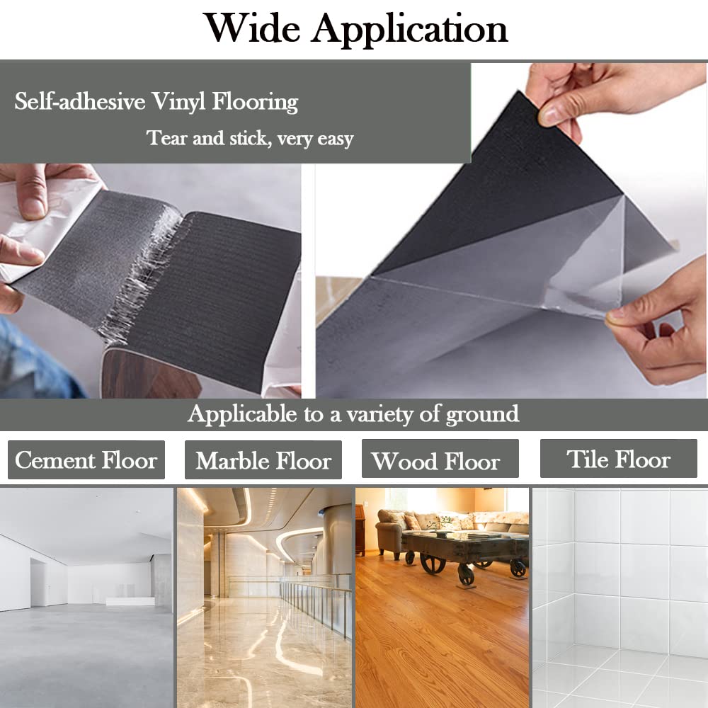 SURNUO 10PC 12 * 12 inch 1.5mm Thick Peel and Stick Vinyl Floor Tile, Self-Adhesive Tile Flooring for Bathroom, Livingroom, Kitchen and Renter's House Black Color