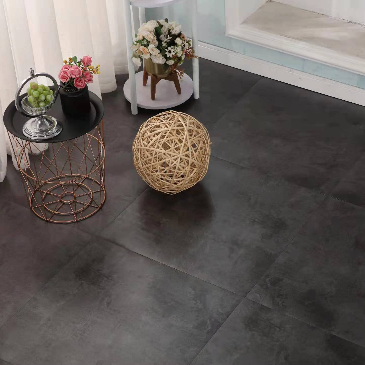 SURNUO 10PC 12 * 12 inch 1.5mm Thick Peel and Stick Vinyl Floor Tile, Self-Adhesive Tile Flooring for Bathroom, Livingroom, Kitchen and Renter's House Black Color