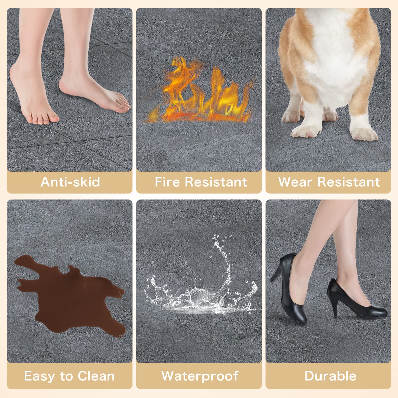 SURNUO 10PC 12 * 12 inch 1.5mm Thick Peel and Stick Vinyl Floor Tile, Self-Adhesive Tile Flooring for Bathroom, Livingroom, Kitchen and Renter's House Black Color