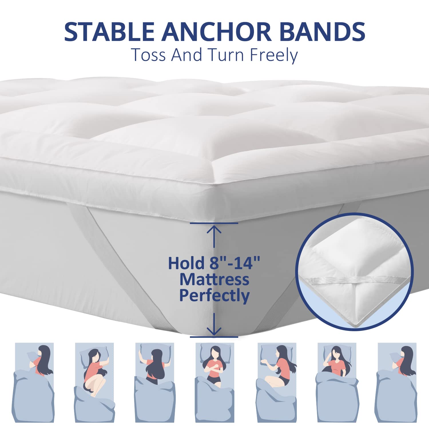 ELEMUSE Extra Thick Cooling Queen Mattress Topper, 1300 GSM Overfilled Pillow Top with Baffle Box Design, Hand Made 400TC Organic Cotton Pad Cover, Plush & Support Snow Down Alternative, Hotel Quality