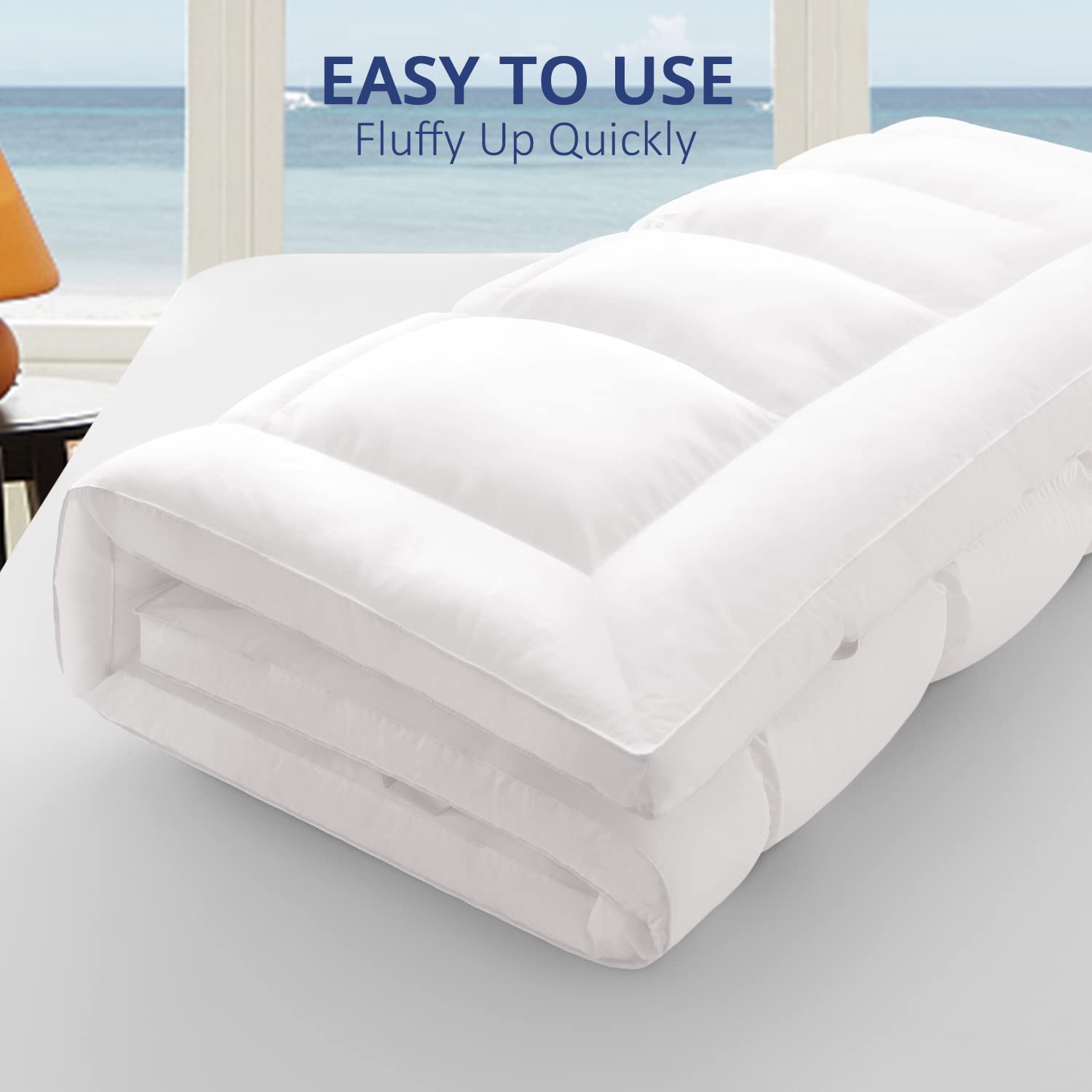 ELEMUSE Extra Thick Cooling Queen Mattress Topper, 1300 GSM Overfilled Pillow Top with Baffle Box Design, Hand Made 400TC Organic Cotton Pad Cover, Plush & Support Snow Down Alternative, Hotel Quality