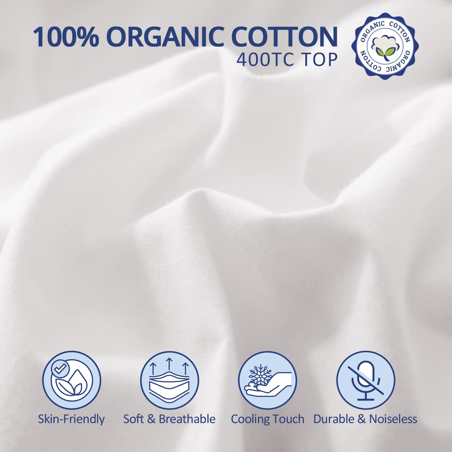 ELEMUSE Extra Thick Cooling Queen Mattress Topper, 1300 GSM Overfilled Pillow Top with Baffle Box Design, Hand Made 400TC Organic Cotton Pad Cover, Plush & Support Snow Down Alternative, Hotel Quality