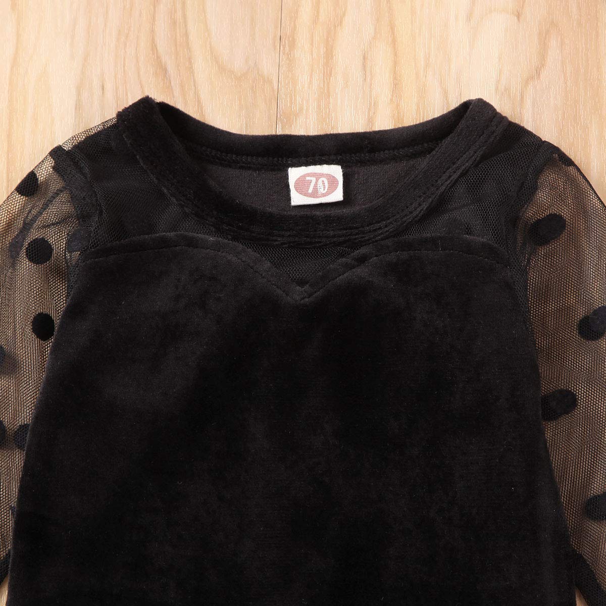 Hebuket Toddler Baby Girl Velvet Romper Long Sleeve Lace One Piece Jumpsuit Spring Solid Net Yarn Velour Bow-knot Bodysuit (Black, 12-18 Months)
