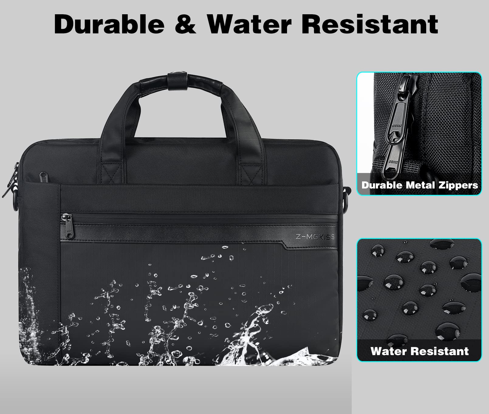 Laptop Bag 15.6 Inch, Briefcase for Men, Laptop Carrying Case, Adjustable Shoulder Messenger Computer Bag, Business College Laptop Case, Water Resistance Laptop Bag Fits HP, Dell, Lenovo, ASUS, Black