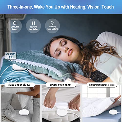 Miowachi Loud Digital Alarm Clock for Heavy Sleepers Adults with Bed Shaker,2 USB Charger, Adjustable LED Light, Snooze, Alarm, Clock for Bedroom, White