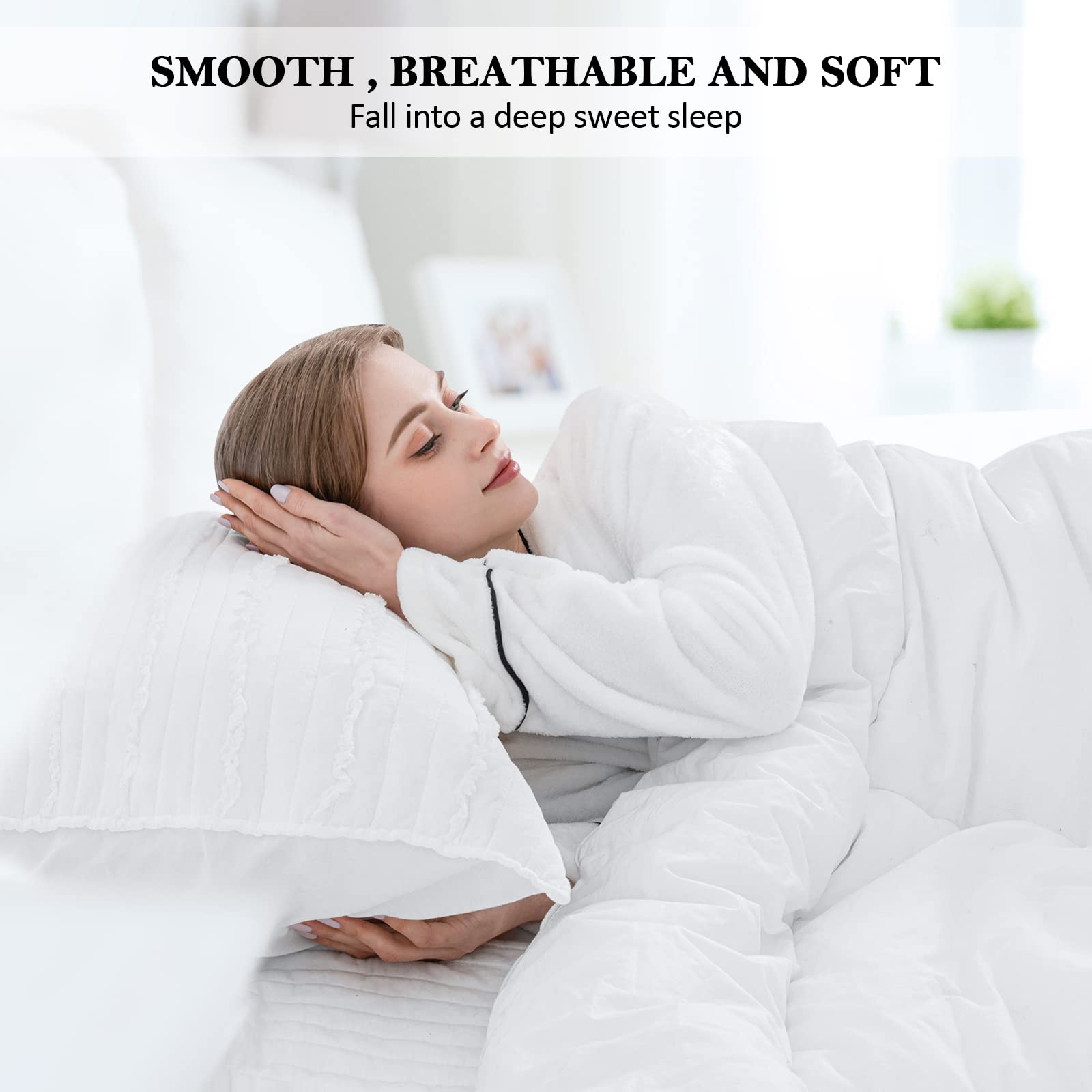 BOSOWOS King Size Pillow Shams Set of 2, Ultra Soft Breathable 20 x 36 Inches Pillow Case Envelope Closure, Microfiber Farmhouse Bed Pillowcases for Easy Care, White