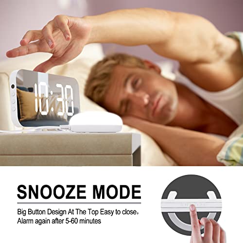 Miowachi Loud Digital Alarm Clock for Heavy Sleepers Adults with Bed Shaker,2 USB Charger, Adjustable LED Light, Snooze, Alarm, Clock for Bedroom, White