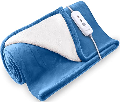 Electric Throw Heated Blanket - 50" x 60" Blue Fast Heating Blanket, 10 Heat Levels, 4 Hours Auto Shut-Off - Electric Blanket Throw Portable Heated Lap Pad - Machine Washable Heated Throw Gift…