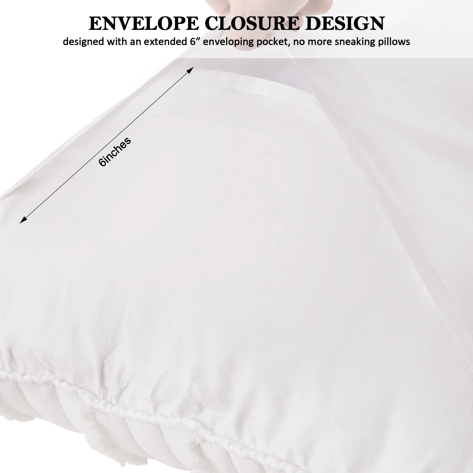 BOSOWOS King Size Pillow Shams Set of 2, Ultra Soft Breathable 20 x 36 Inches Pillow Case Envelope Closure, Microfiber Farmhouse Bed Pillowcases for Easy Care, White